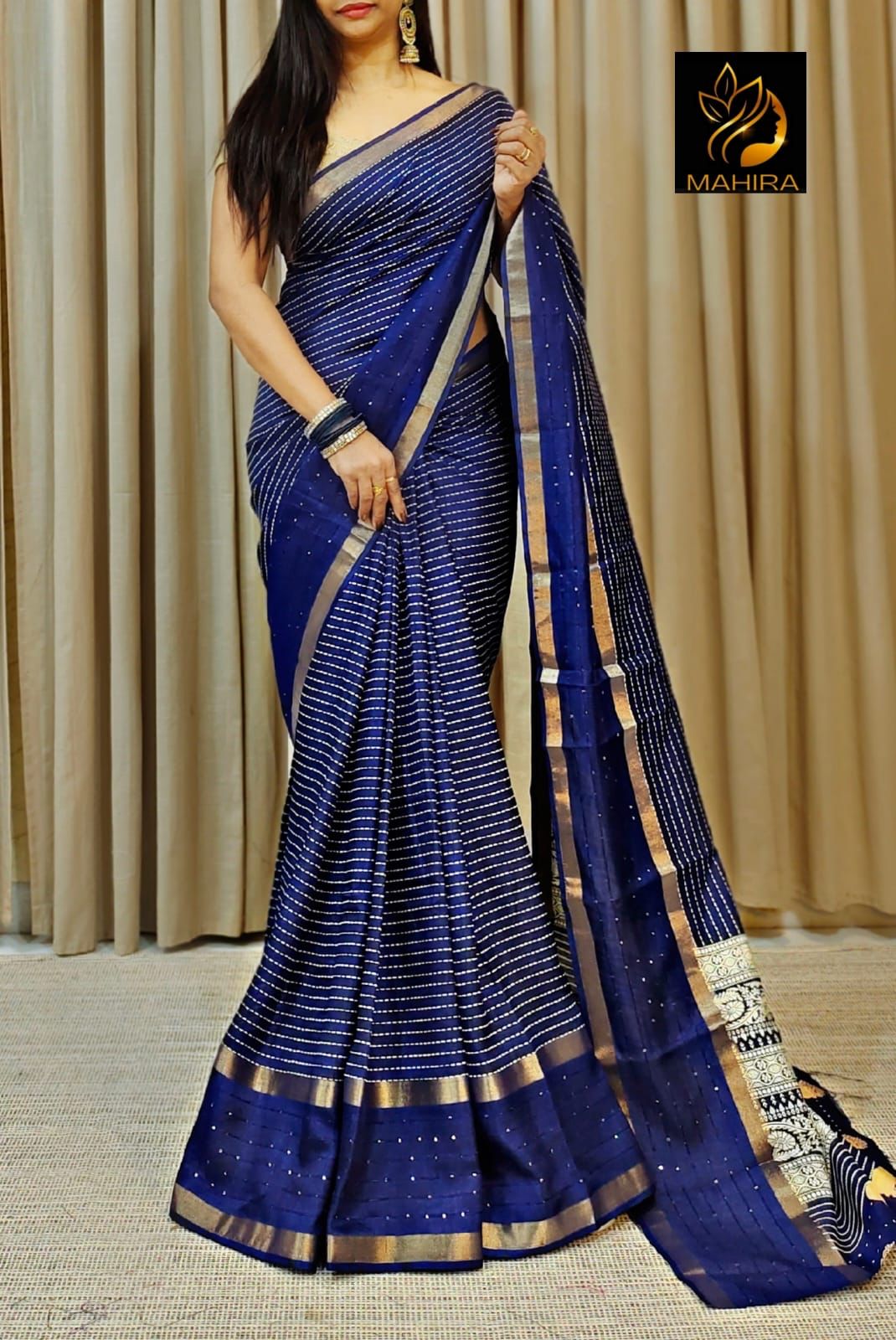 Indigo Blue Colour Dola Silk Saree – Ananta silks